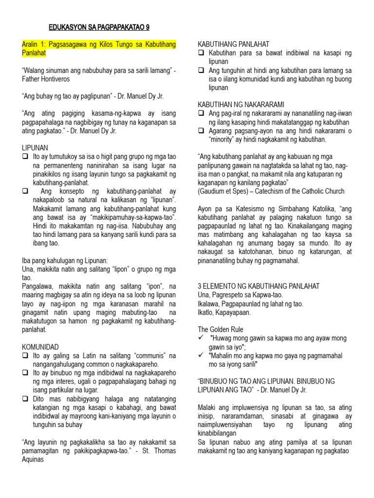 ESP 9 Q1 Aralin 1 - 3 Lectures | PDF