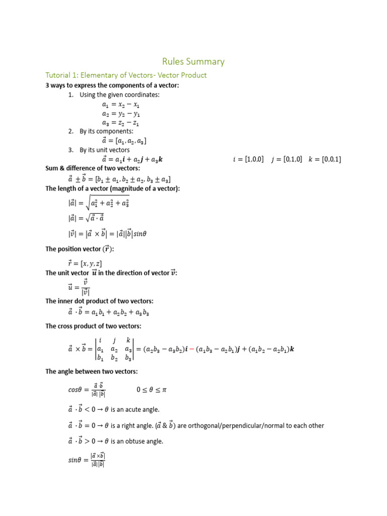 Engineering Math Rule Summary (Week 1 To 6) | PDF | Euclidean Vector ...