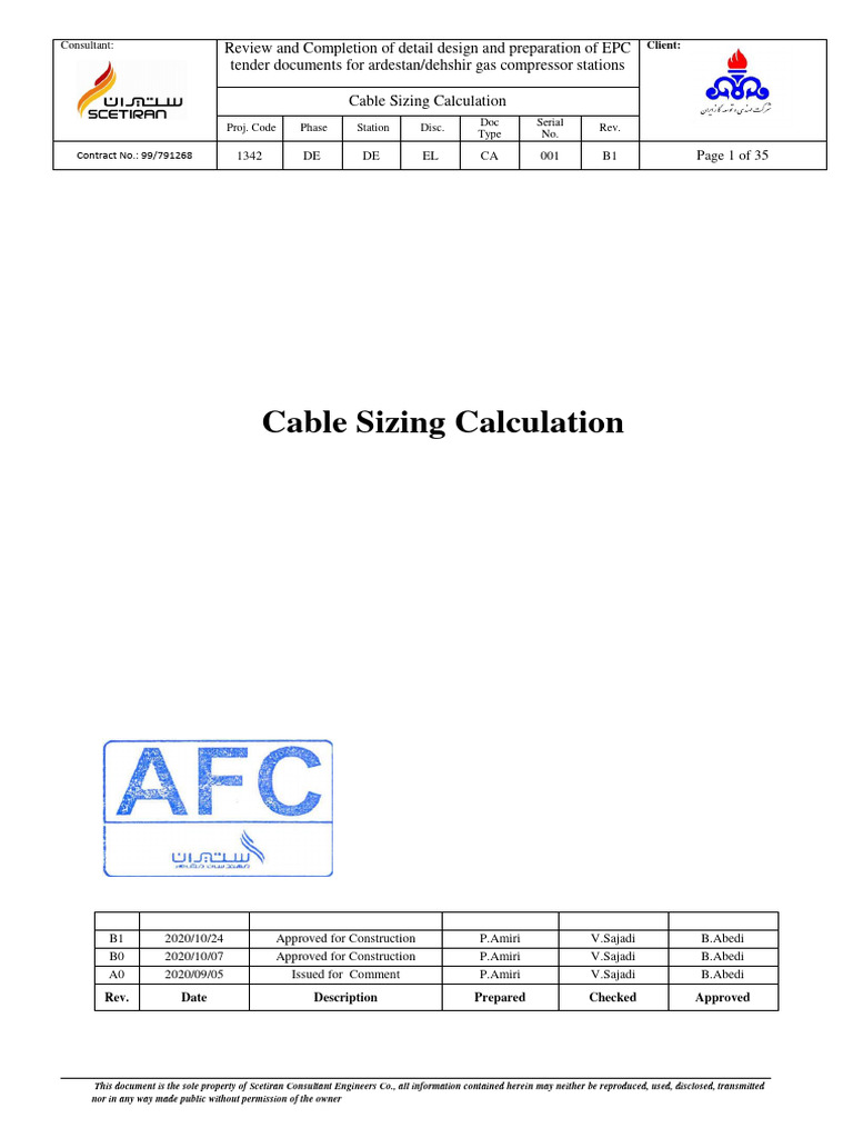 Cable Sizing Calculation | PDF