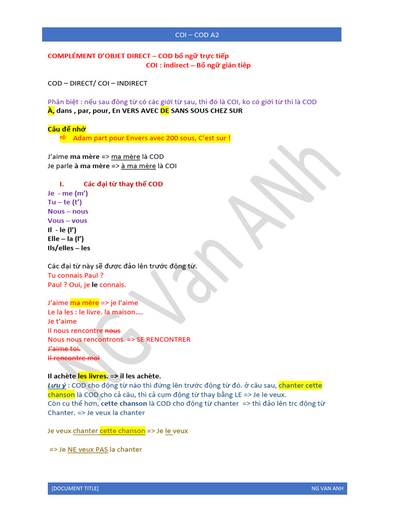 Cours COI - COD | PDF | Arts du langage et discipline | Études des langues étrangères