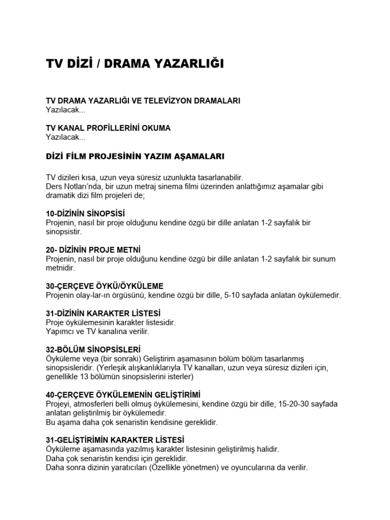 TV Dizi / Drama Yazarlığı Ders Notları | PDF