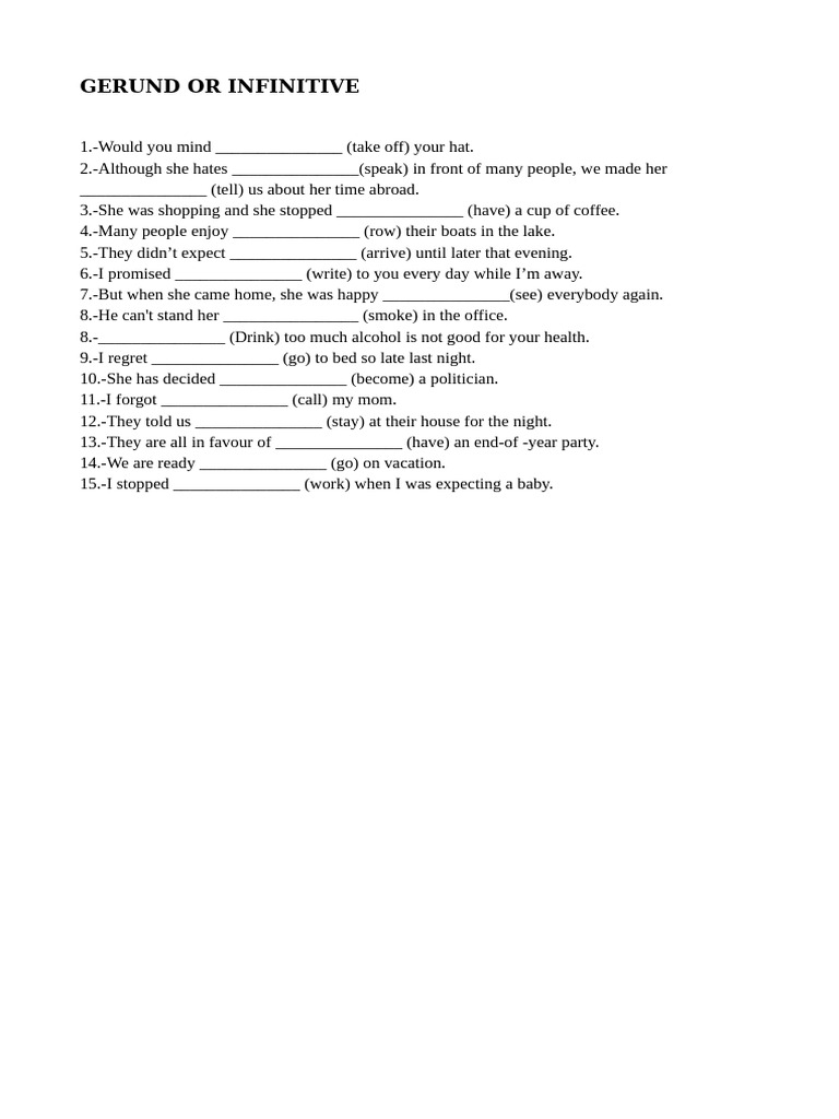 Infinitive and Gerund Exercises | PDF