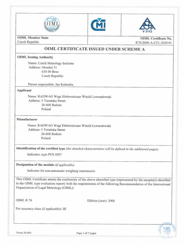 OIML Certificate | PDF