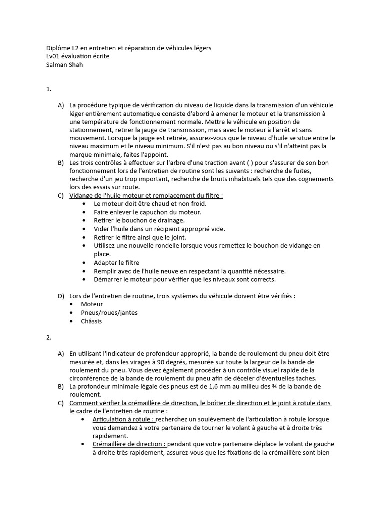 Évaluation Écrite lv01 | PDF | Pneumatique (véhicule) | Huile de moteur