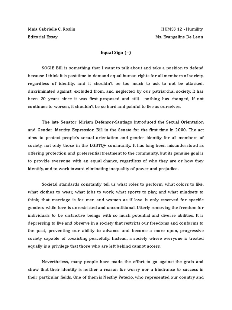 Sogie Bill Essay | Download Free PDF | Gender | Gender Studies