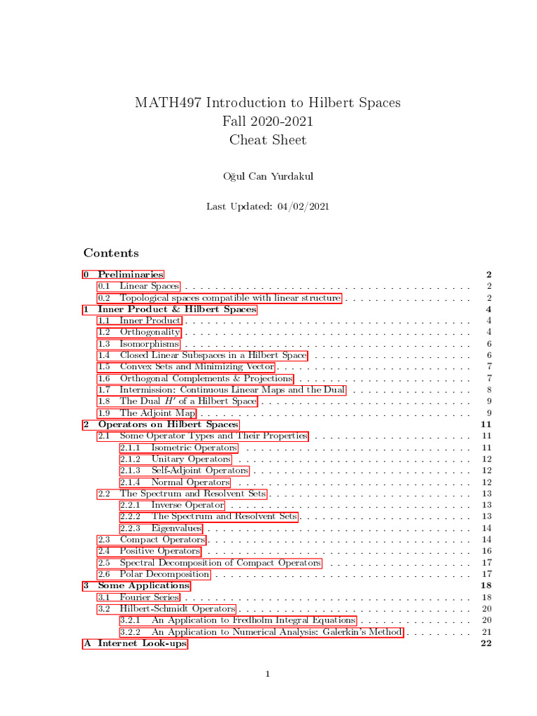 Introduction To Hilbert Spaces Cheet Sheet | PDF | Basis (Linear Algebra) | Banach Space
