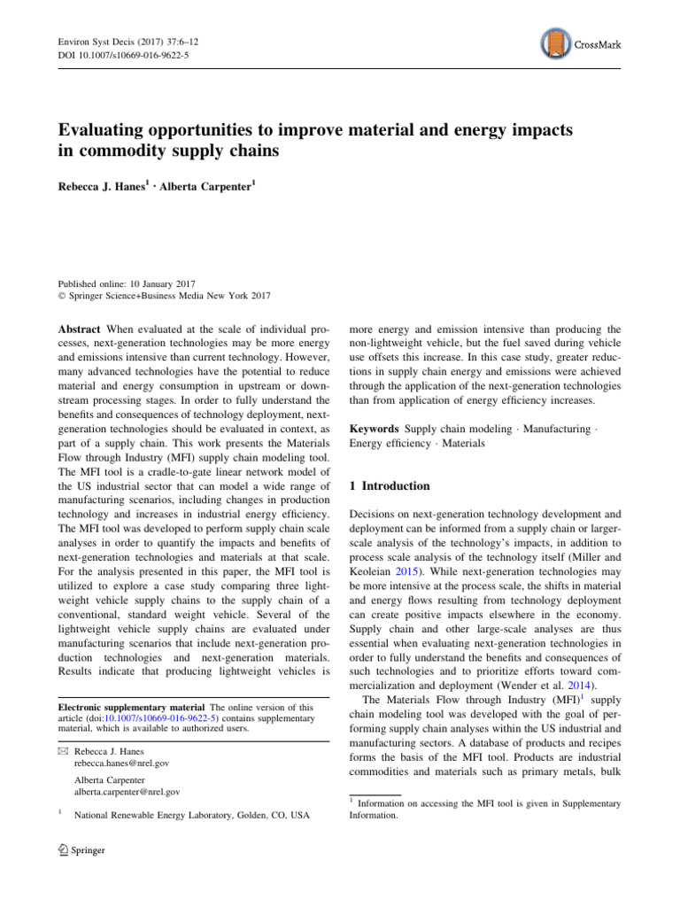 Evaluating Opportunities To Improve Material and Energy Impacts in Commodity Supply Chains | PDF ...