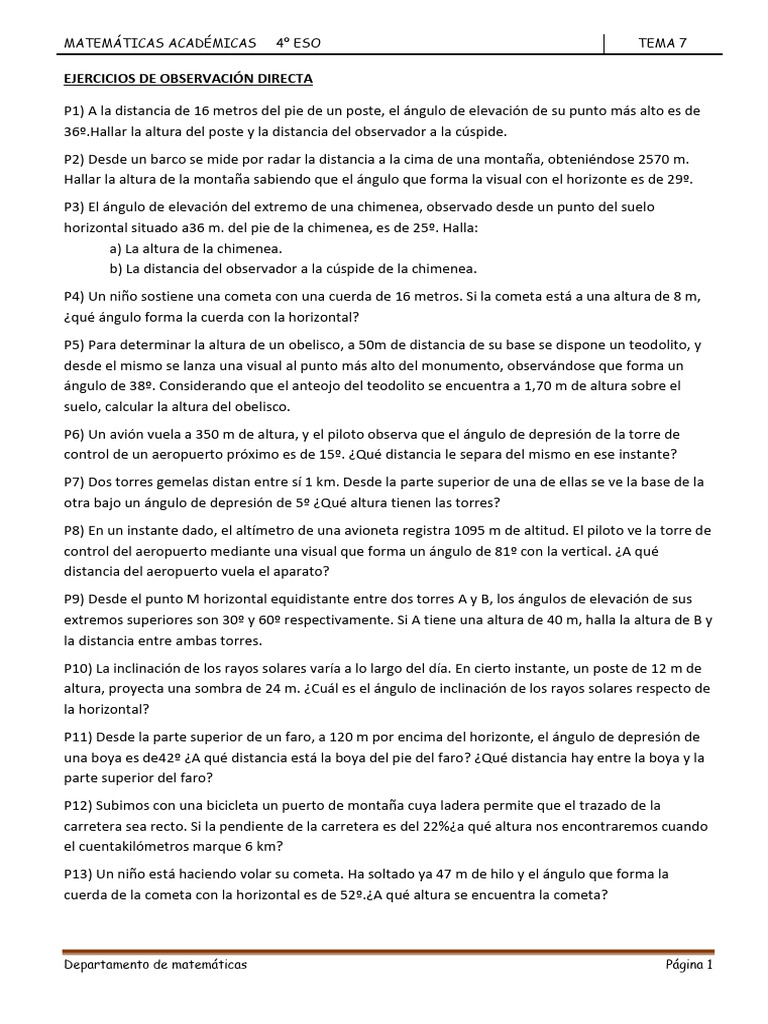 Hoja 11_Problemas de resolución de triángulos | PDF