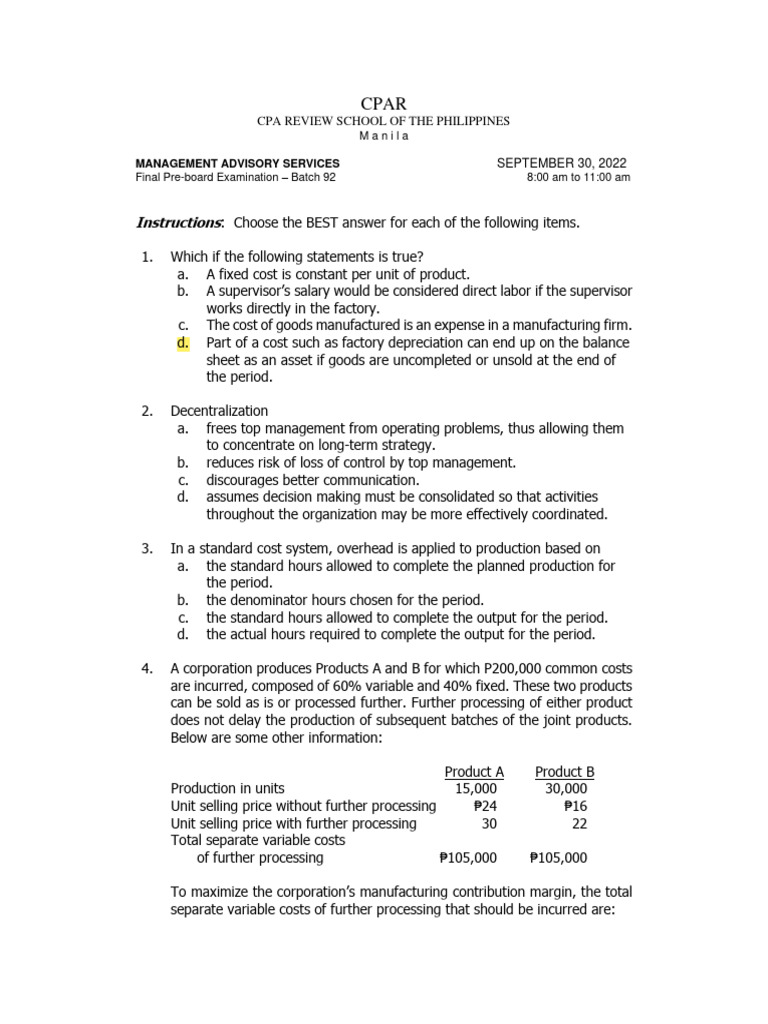 MAS FINAL PREBOARD QUESTIONNAIRE (1) | PDF