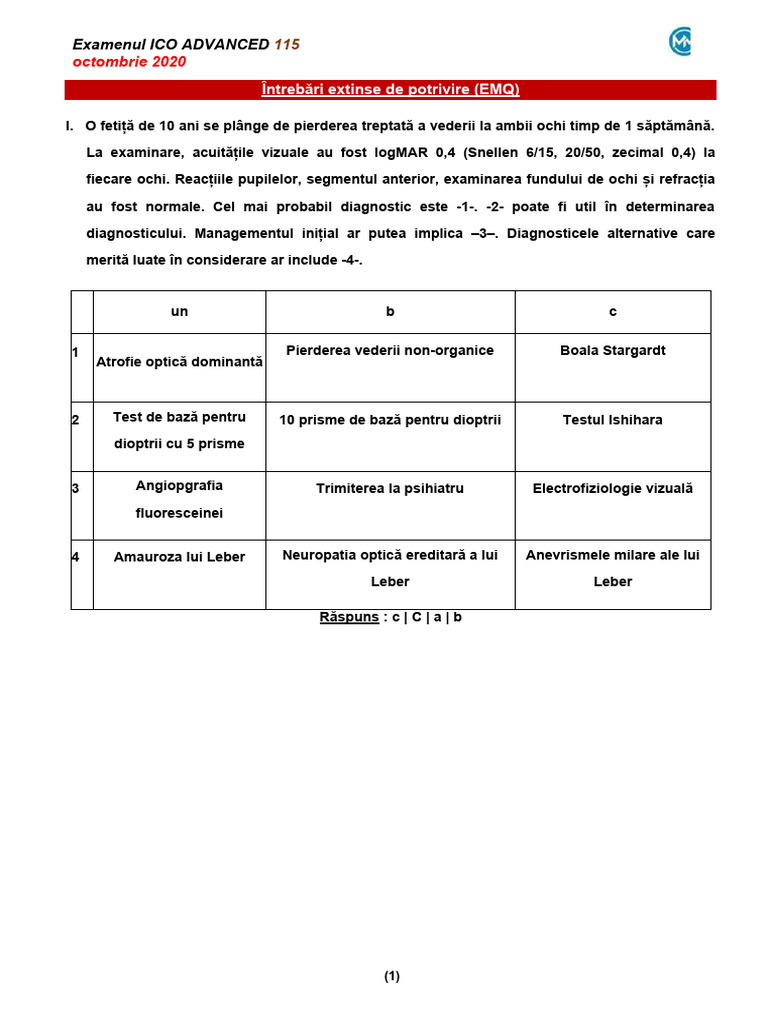 Examenul Avansat ICO 115 Octombrie 2020 PDF | PDF