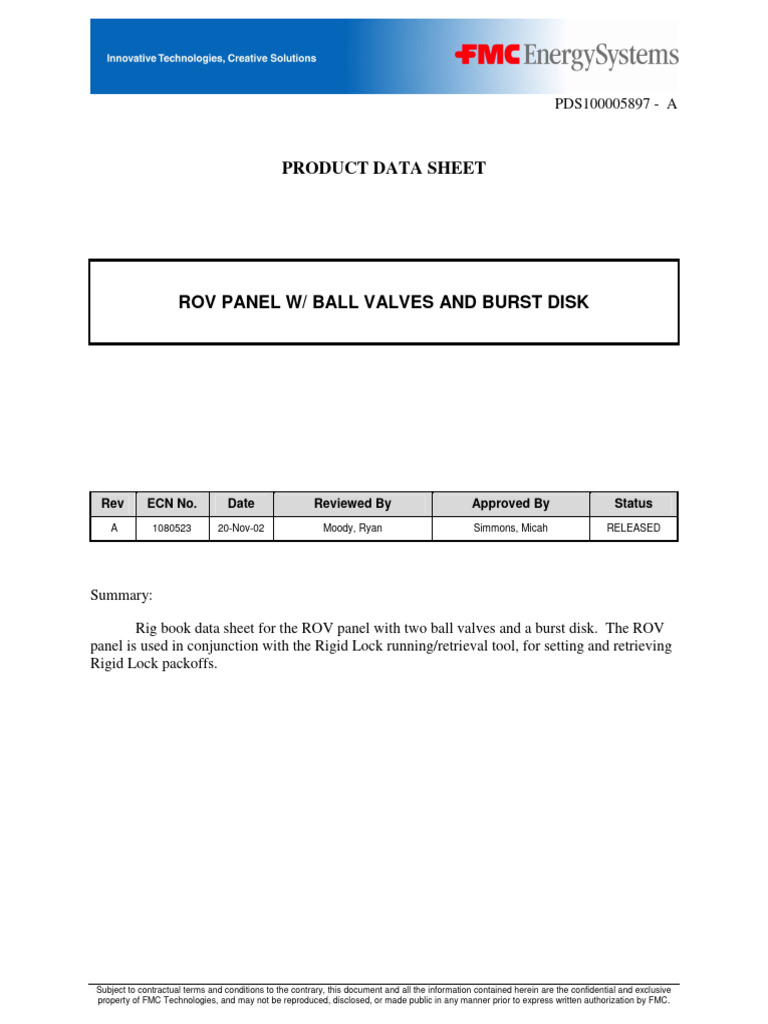 ROV Panal Data Sheet | PDF | Equipment | Gas Technologies