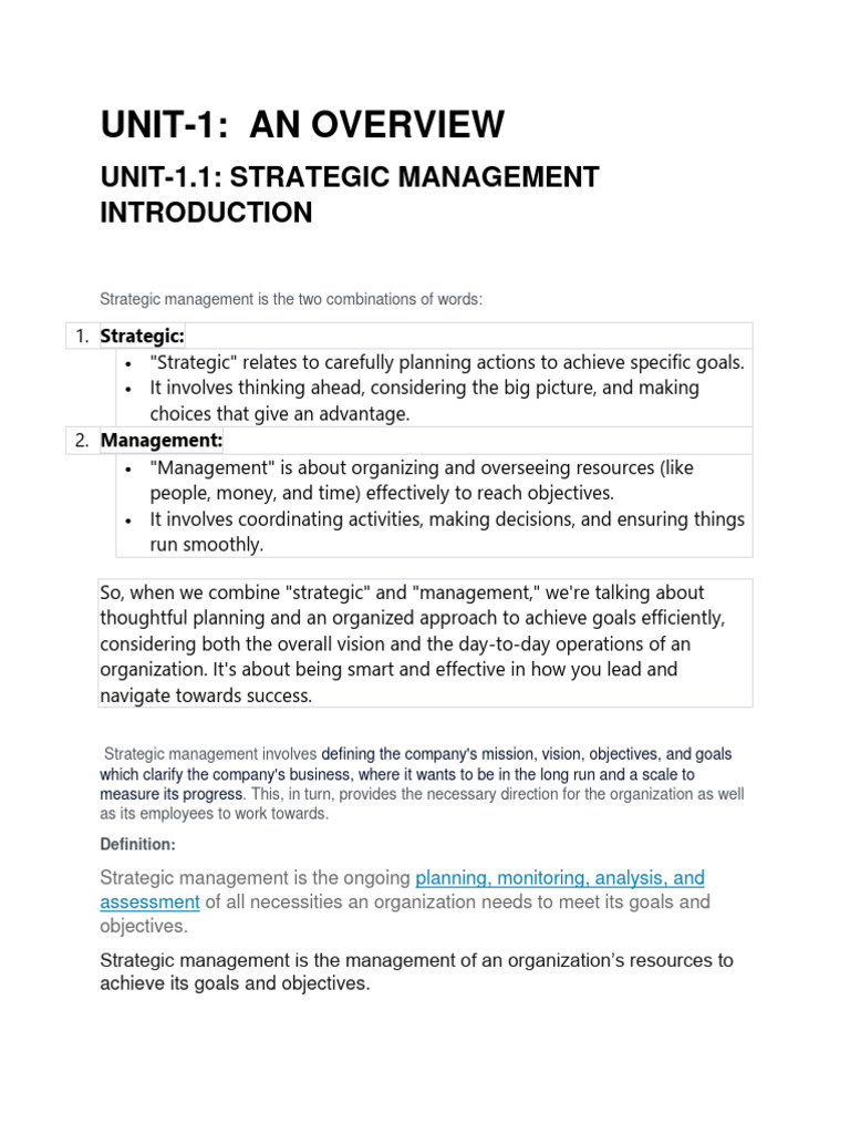 SM Unit 1 An Overview | PDF | Strategic Management | Strategic Planning