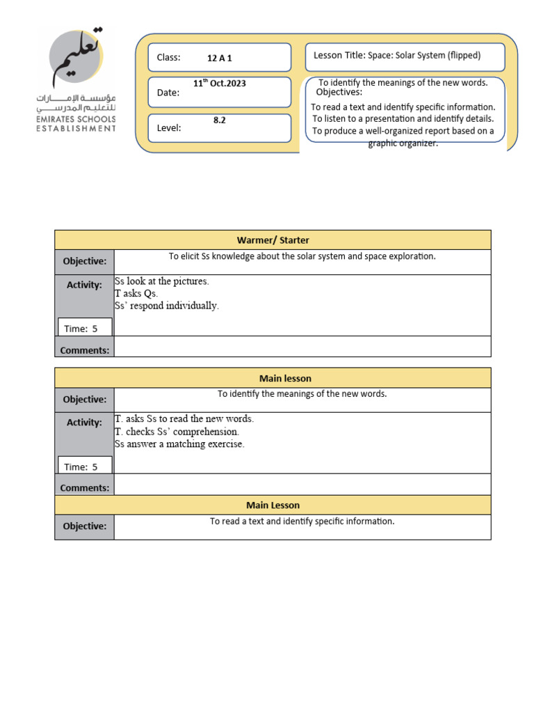 ESE Lesson Plan Template | PDF | Communication | Learning