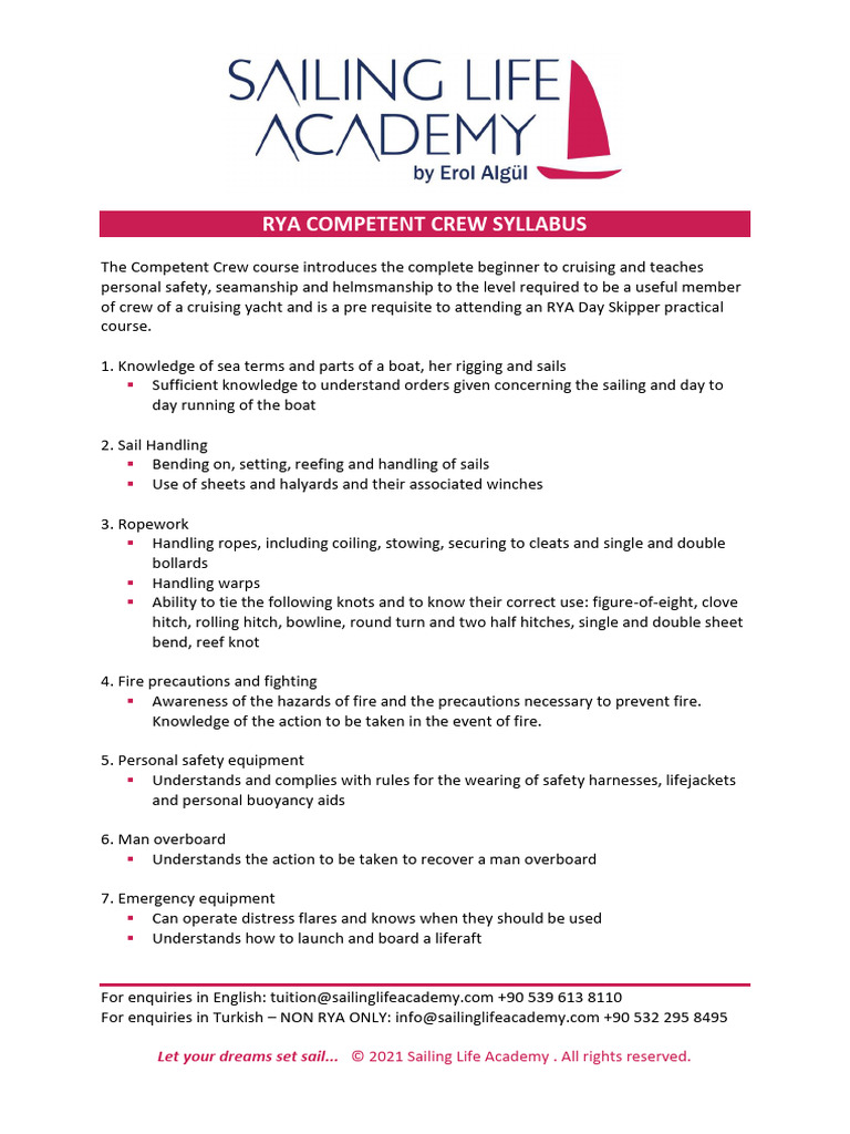 RYA Competent Crew Syllabus | PDF
