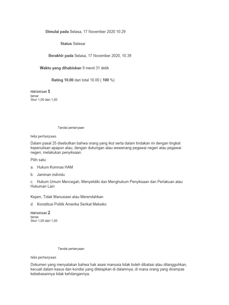 Kuesioner Akhir Modul 1 Pencegahan Penyiksaan CNDH | PDF | Politik | Hukum