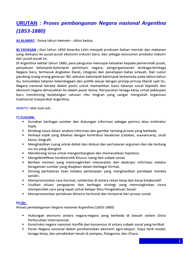 URUTAN Proses Pembangunan Negara Nasional Argentina (1853-1880) - 6 DIMODIFIKASI | PDF