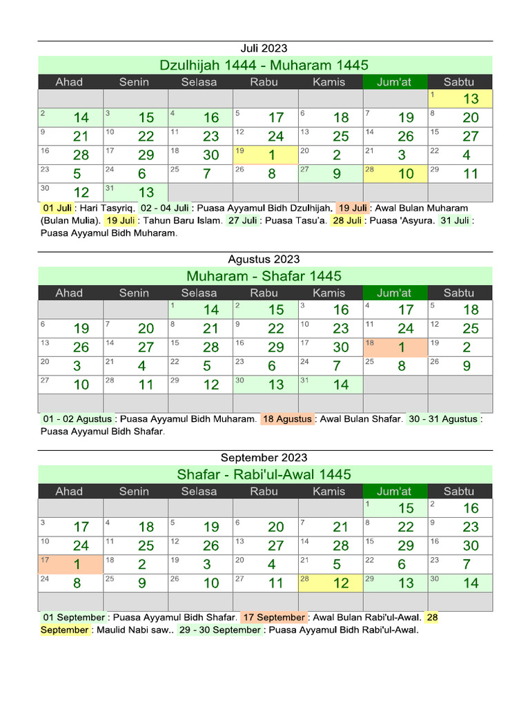 Kalender Hijriyah Dzulizah, Safar, Rabiul Awal | PDF
