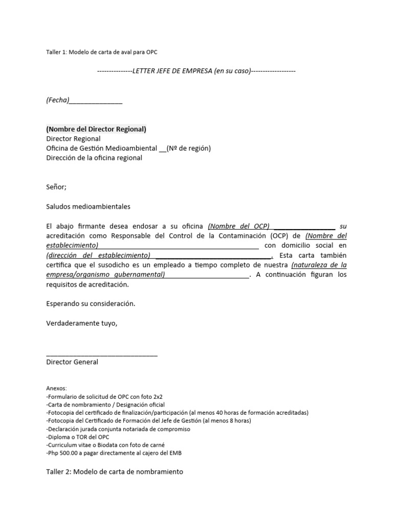 Modelo- Carta de Nombramiento y Aval de un PCO para acreditación | PDF