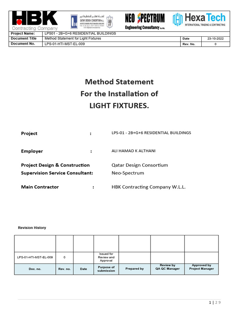 LPS-01-HTI-MST-EL-009 - Light Fixtures | PDF | Calibration | Electrical ...
