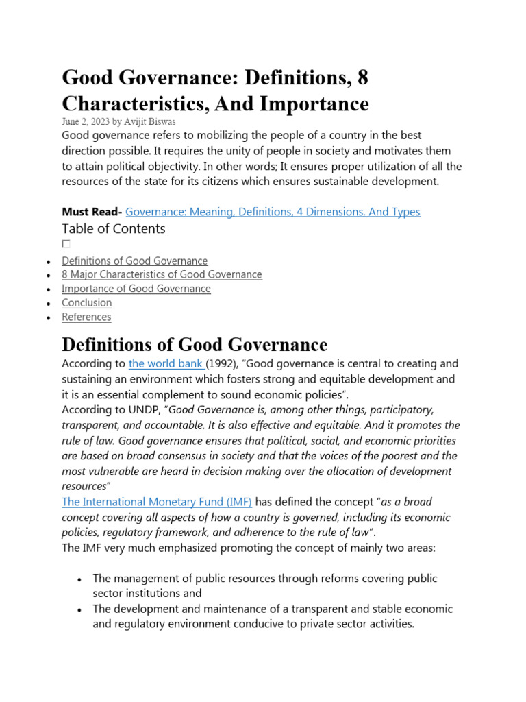 Good Governance | PDF
