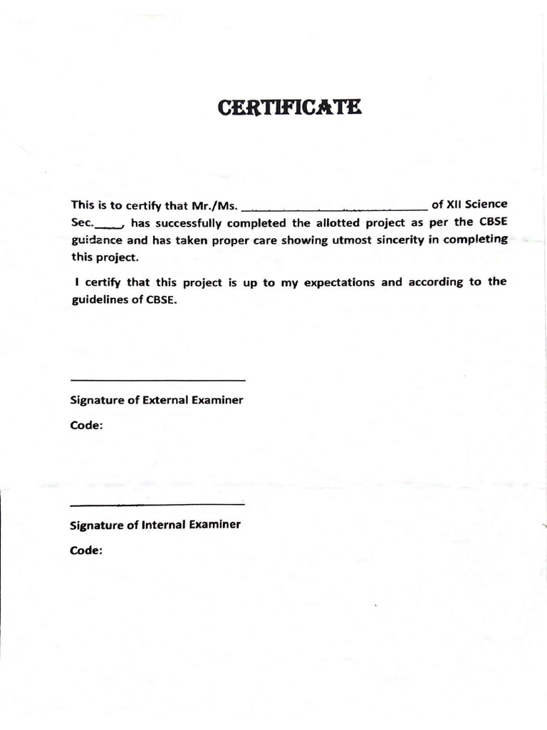 Certificate Acknowledgement For Project Of Bio Pdf
