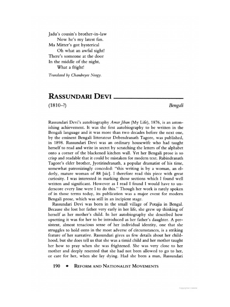 Rassundari Debi - Amar Jiban - Excerpts From WWI | PDF