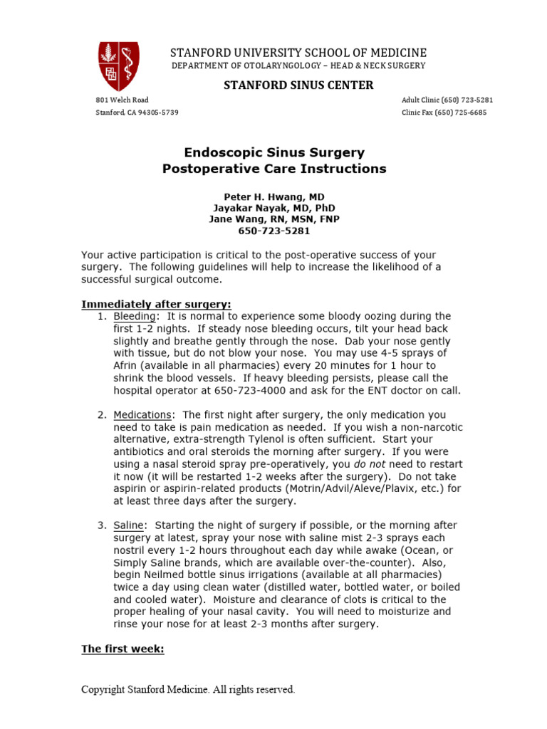 Stanford Post-FESS Instructions | PDF