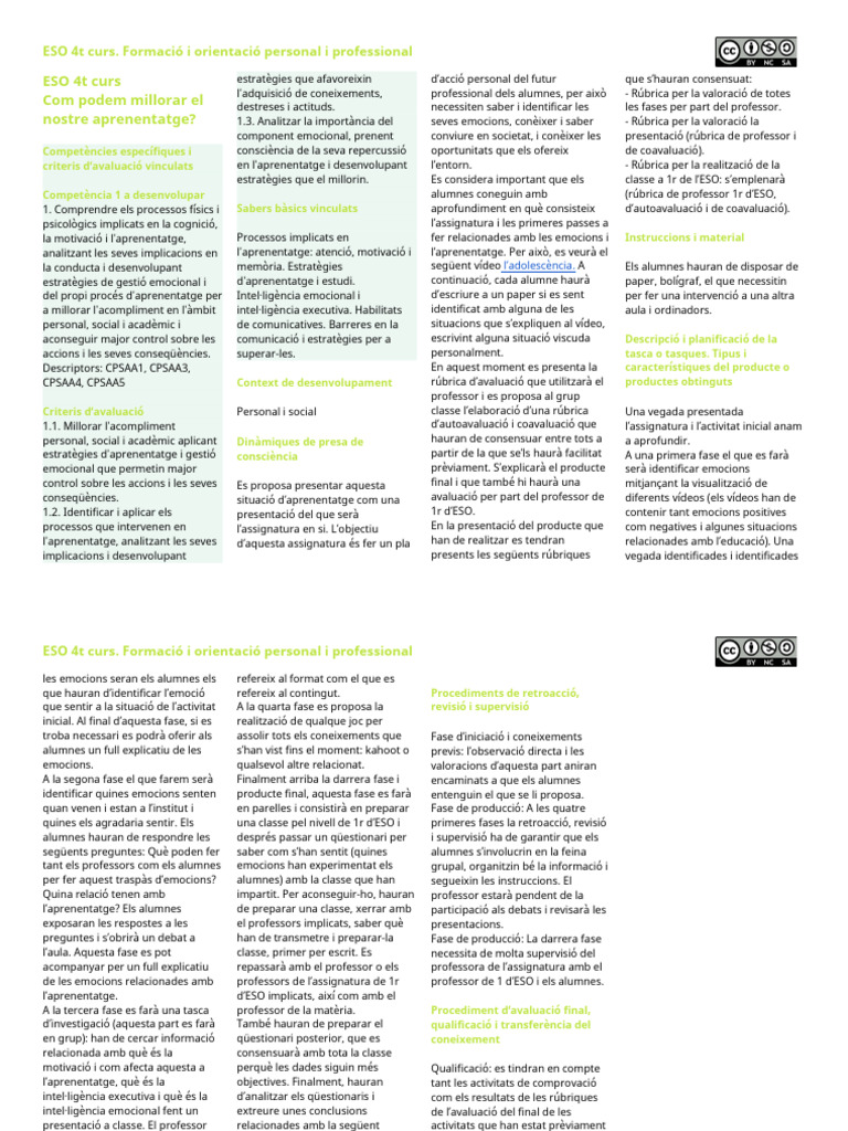 Sa Eso 4 Formacio Orientacio Personal Professional Com Podem Millorar El Nostre Aprenentatge | PDF
