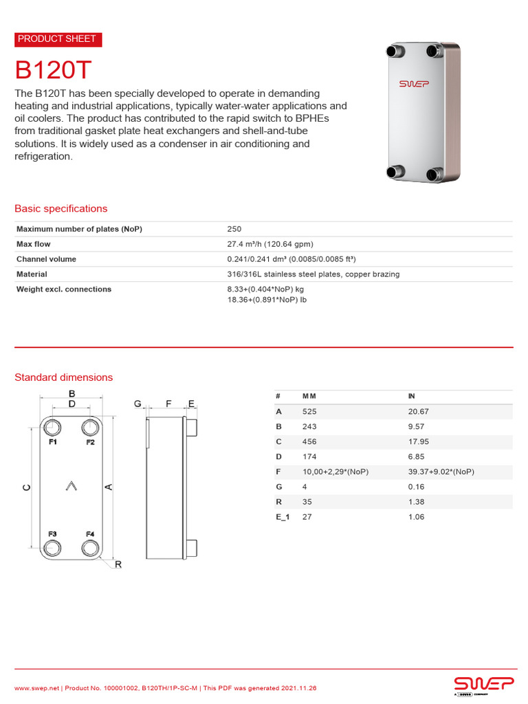 Swep 120t Phe | PDF | Heat Exchanger | Applied And Interdisciplinary ...