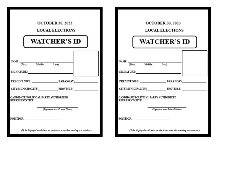 Poll Watcher ID Template 2025 | PDF