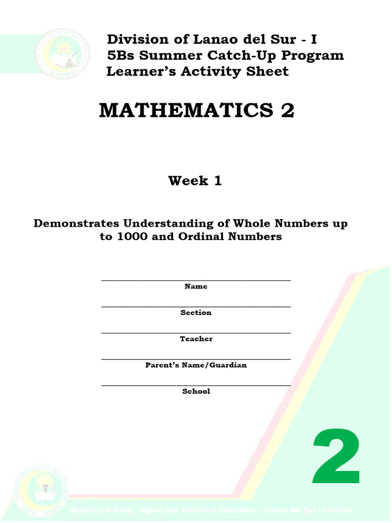 5Bs MATH2 W1 | PDF | Learning | Mathematics