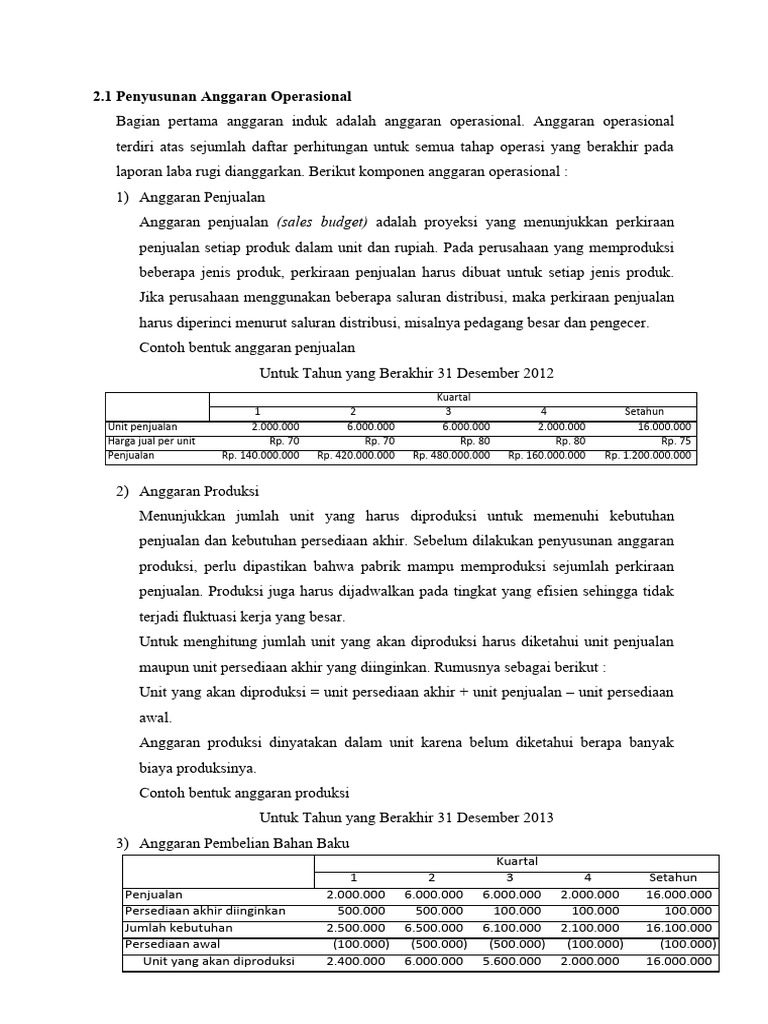 Penyusunan Anggaran Operasional | PDF