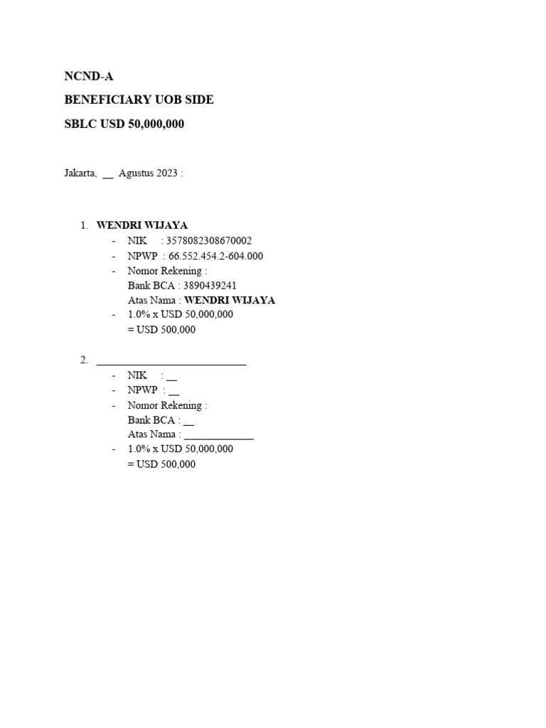 Ncnda SBLC 50mil | PDF