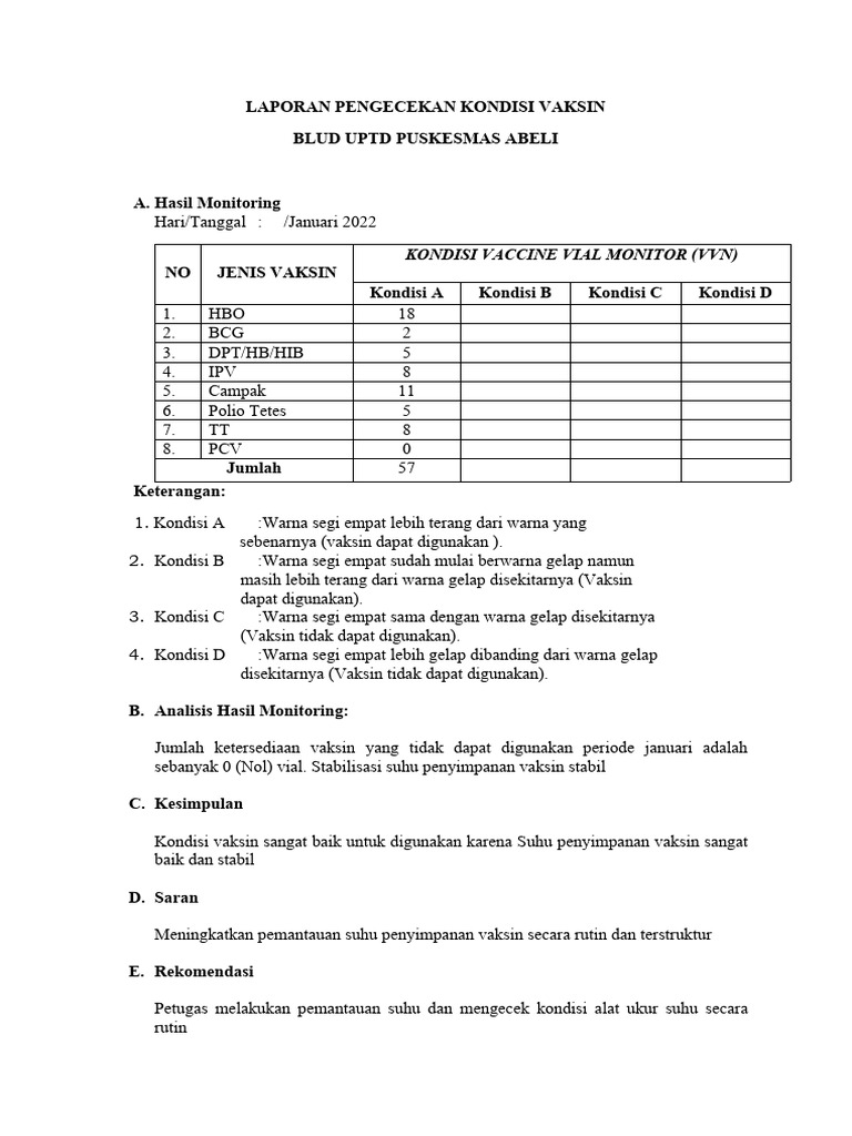 Ke Empat LAPORAN PENGECEKAN KONDISI VAKSIN | PDF