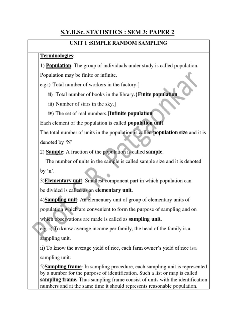 Sem3 P2 Unit1 Simple Random Sampling Pdf Estimator Mean Squared Error
