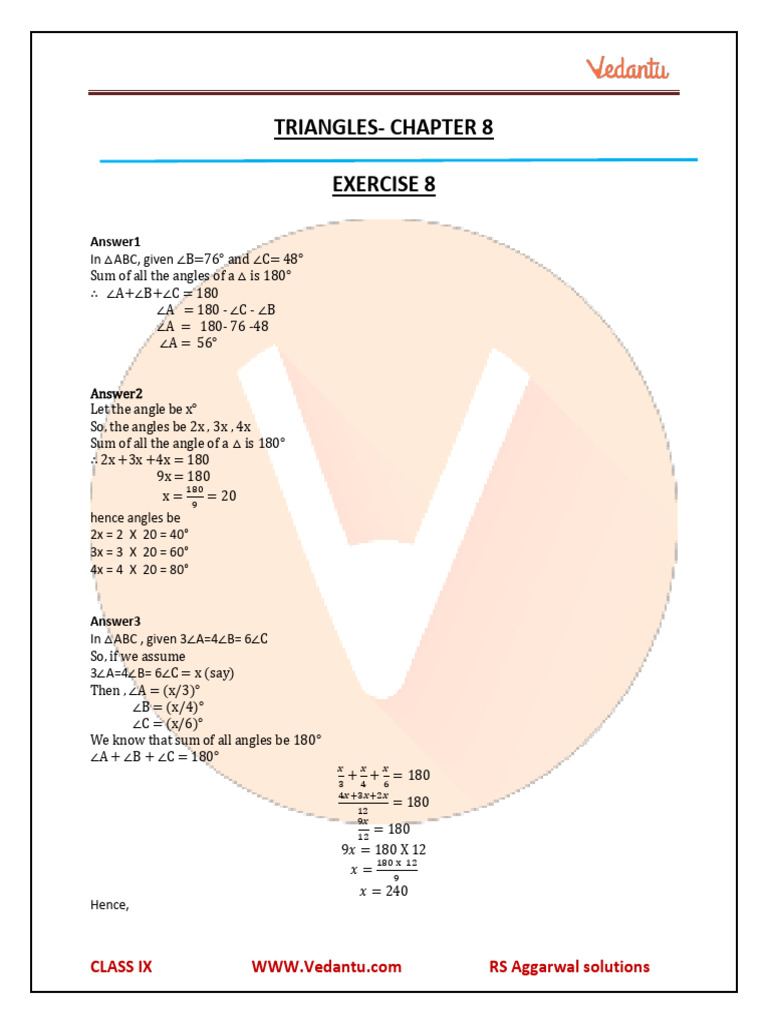 RS Aggarwal Class 9 Solutions Chapter-8 Triangles | PDF
