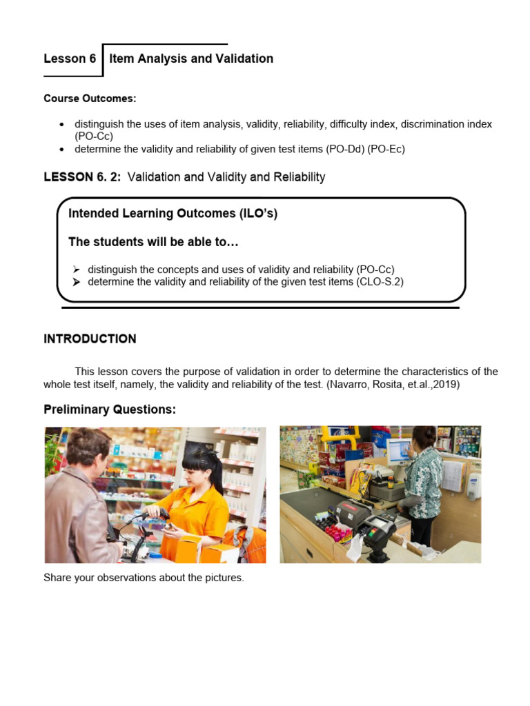Lesson 6.2 Item Analysis and Validation 3 | PDF | Educational Assessment | Validity (Statistics)