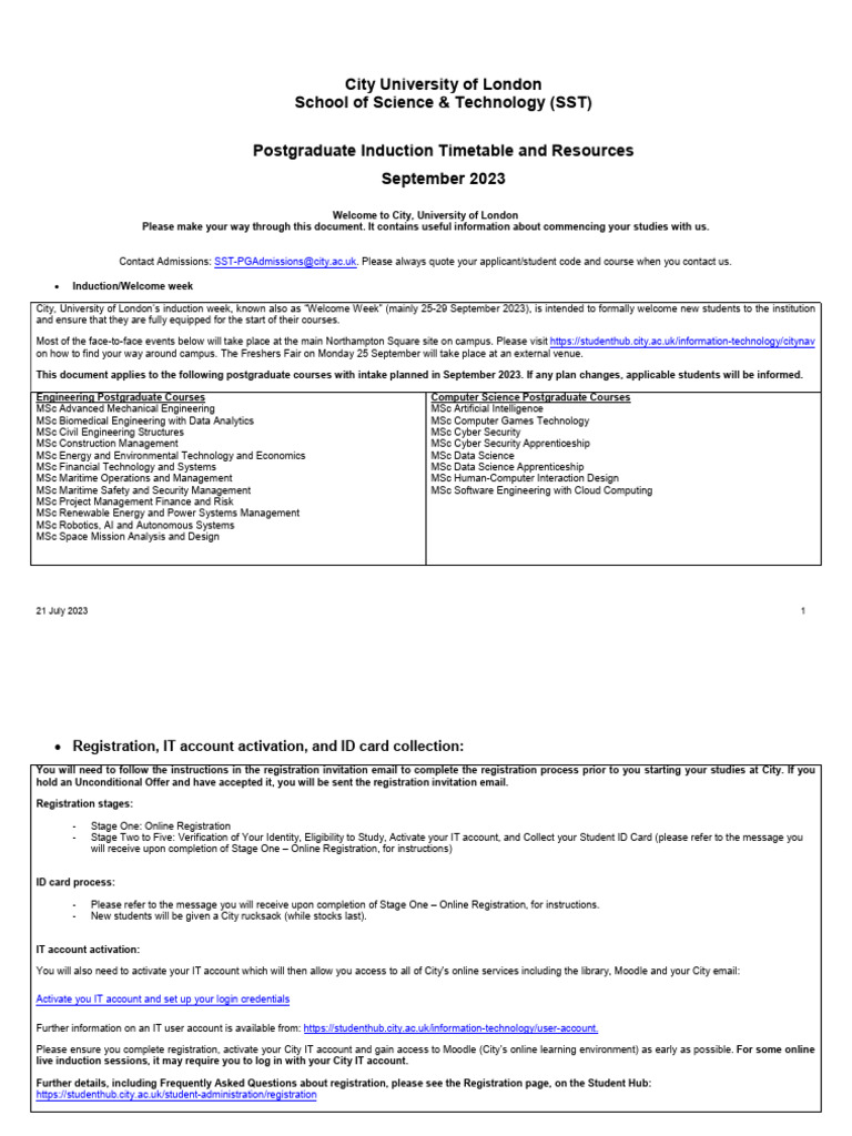 SST Postgraduate Induction Timetable and Resources 2023-2 | PDF | Engineering | Computing