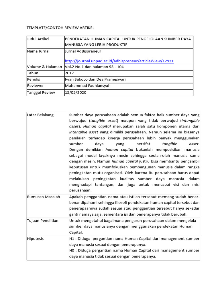 Contoh Review Jurnal | PDF | Karier & Perkembangan