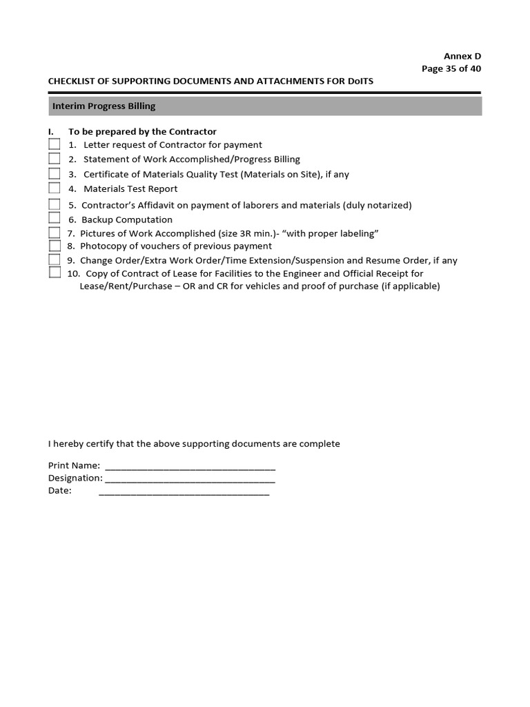 Interim Progress Billing Checklist | PDF