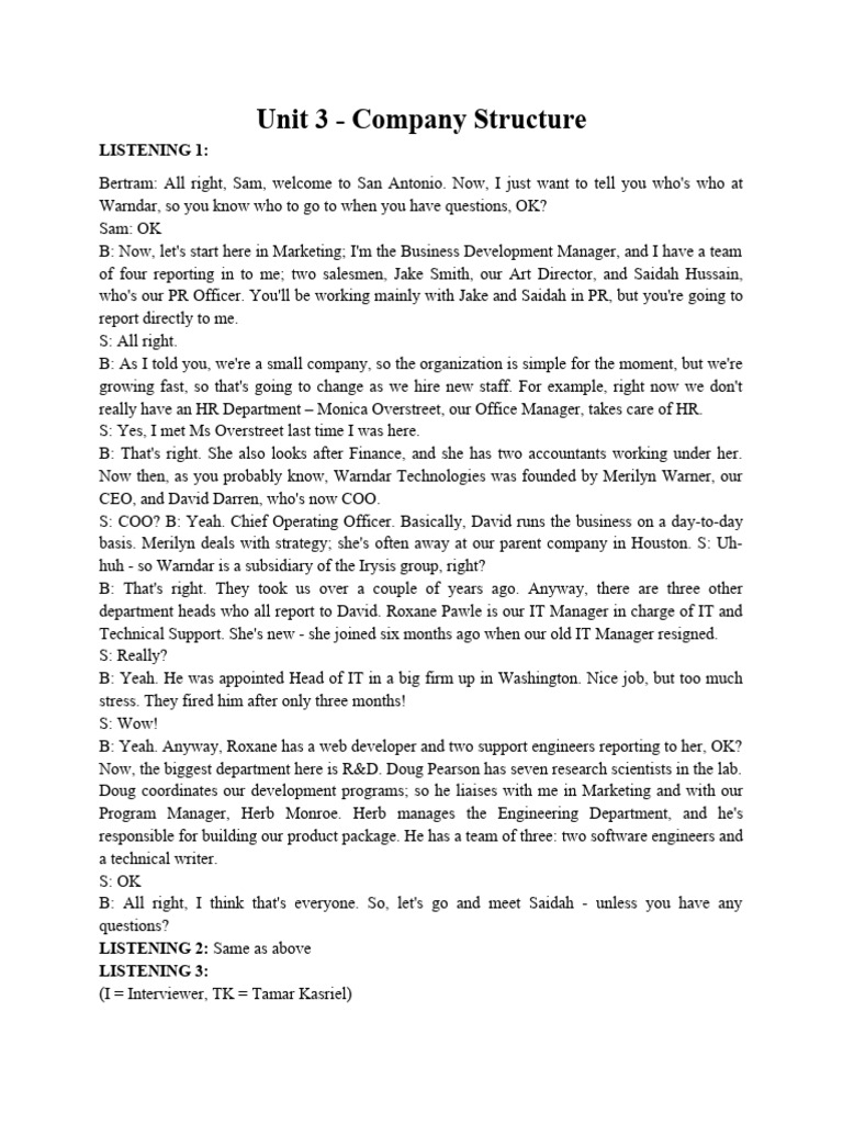 Transcripts For Company Structure | PDF | Chief Operating Officer ...