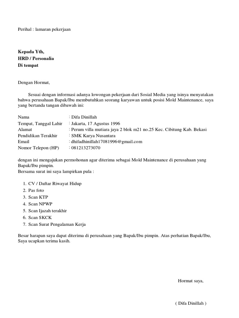 Surat Lamaran Kerja 2023 | PDF | Bisnis