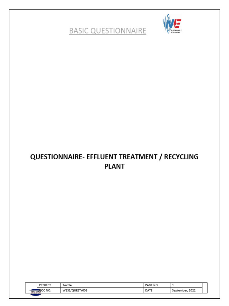 WESS Questionnaire ETP Recycling | PDF | Magnesium | Chemistry