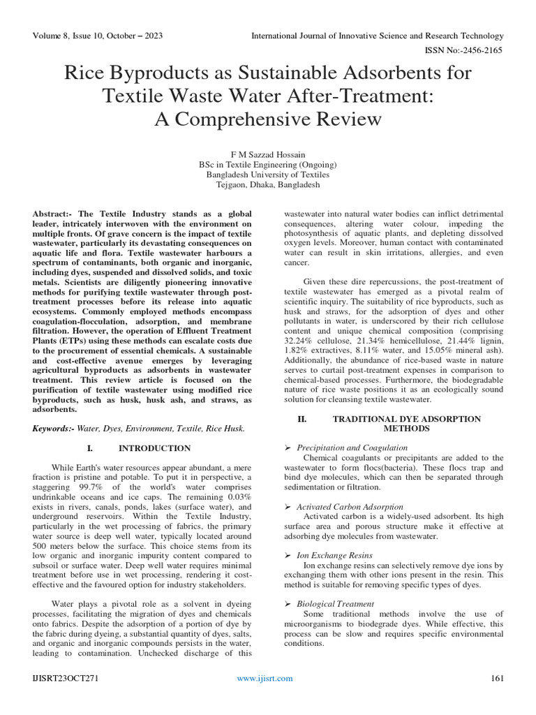 Rice Byproducts As Sustainable Adsorbents For Textile Waste Water After-Treatment: A ...