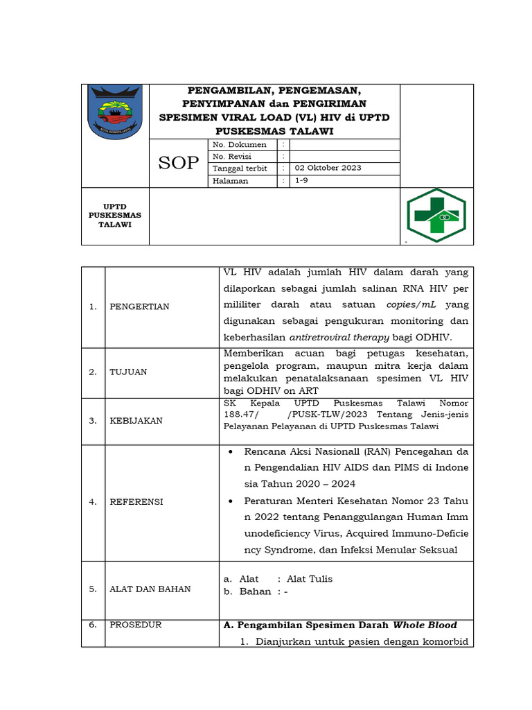 Sop VL Hivaids | PDF | Pengembangan Diri | Kesehatan Holistik