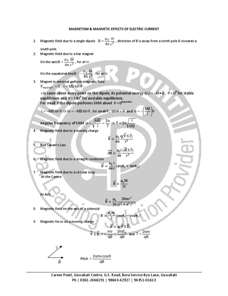 Magnetism FORMULA | PDF