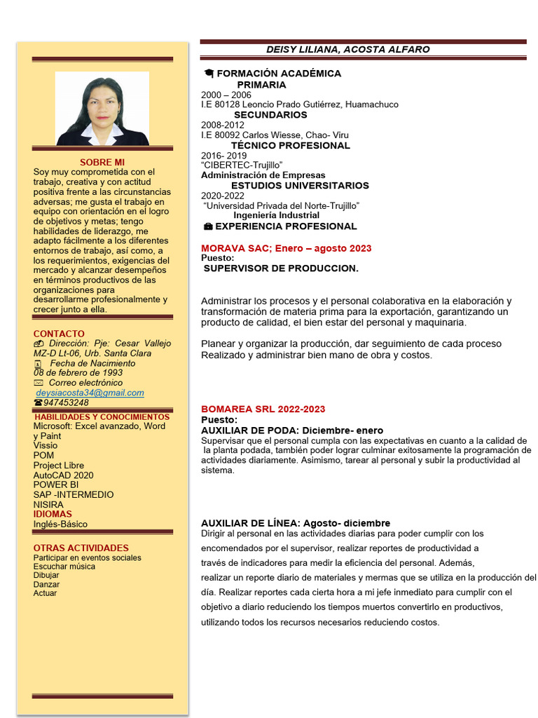 CV, Acosta Alfaro - 2023 | PDF | Lean Manufacturing | Ingeniería