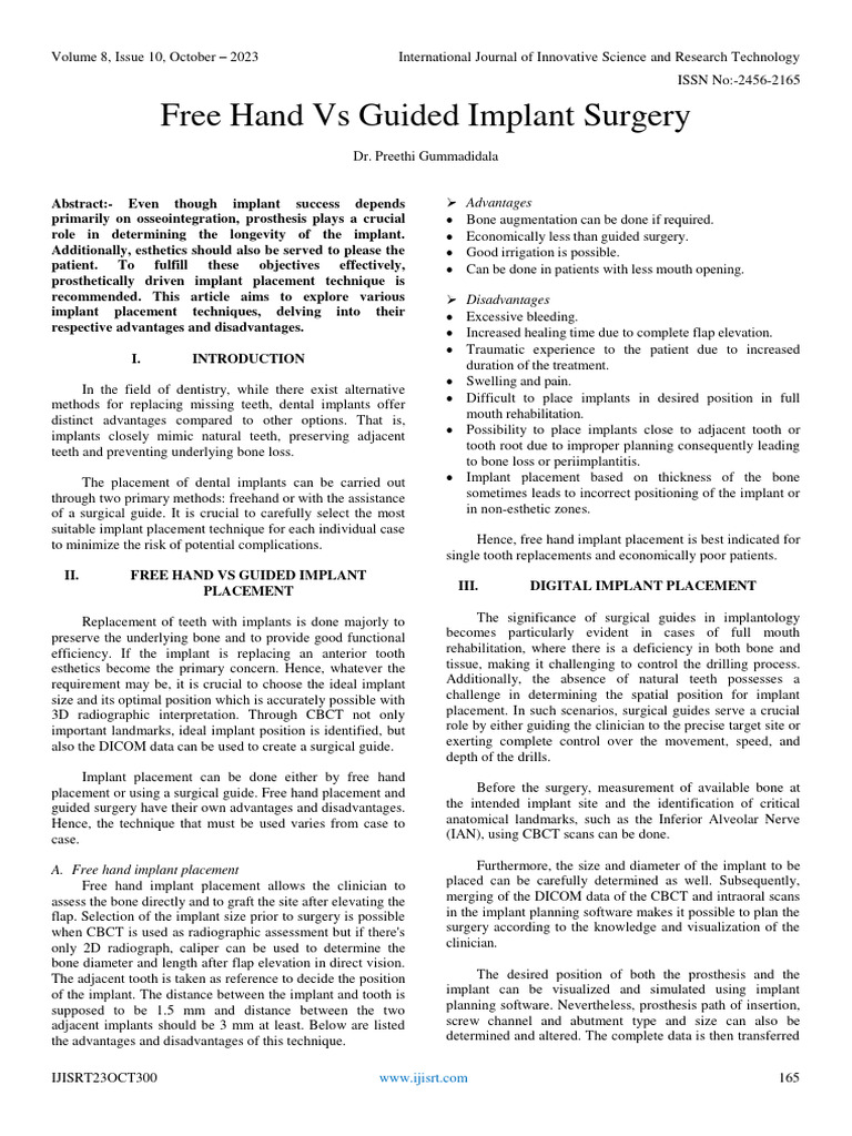 Free Hand Vs Guided Implant Surgery | PDF | Dental Implant | Surgery