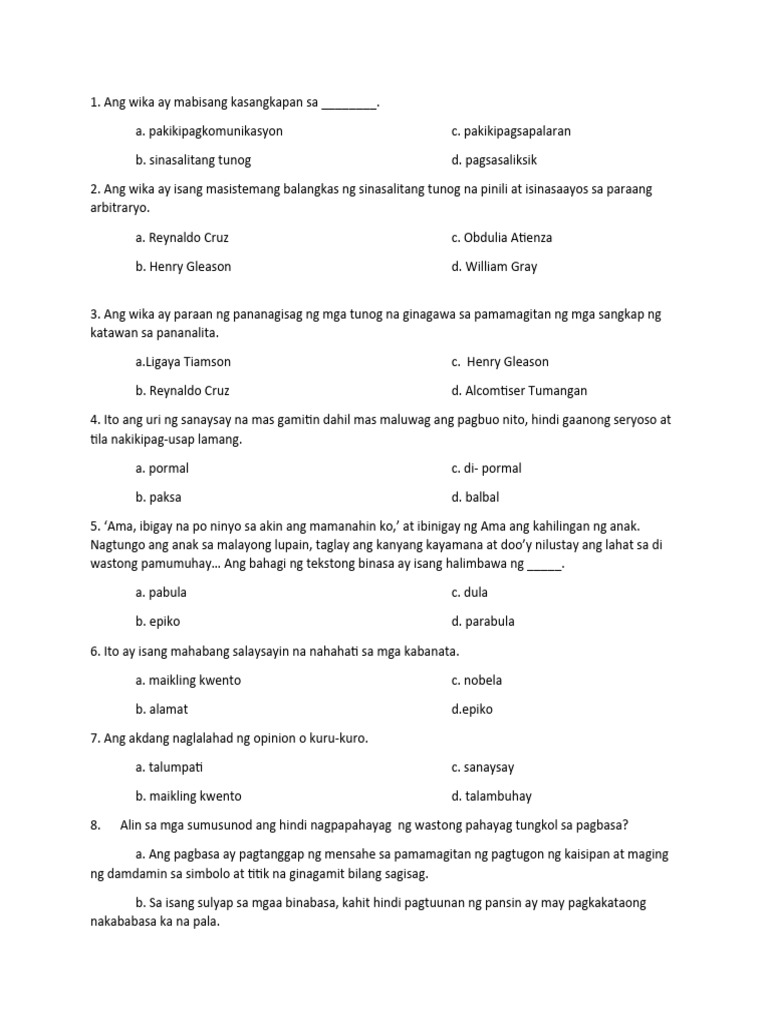 Filipino 102 Let Review | PDF