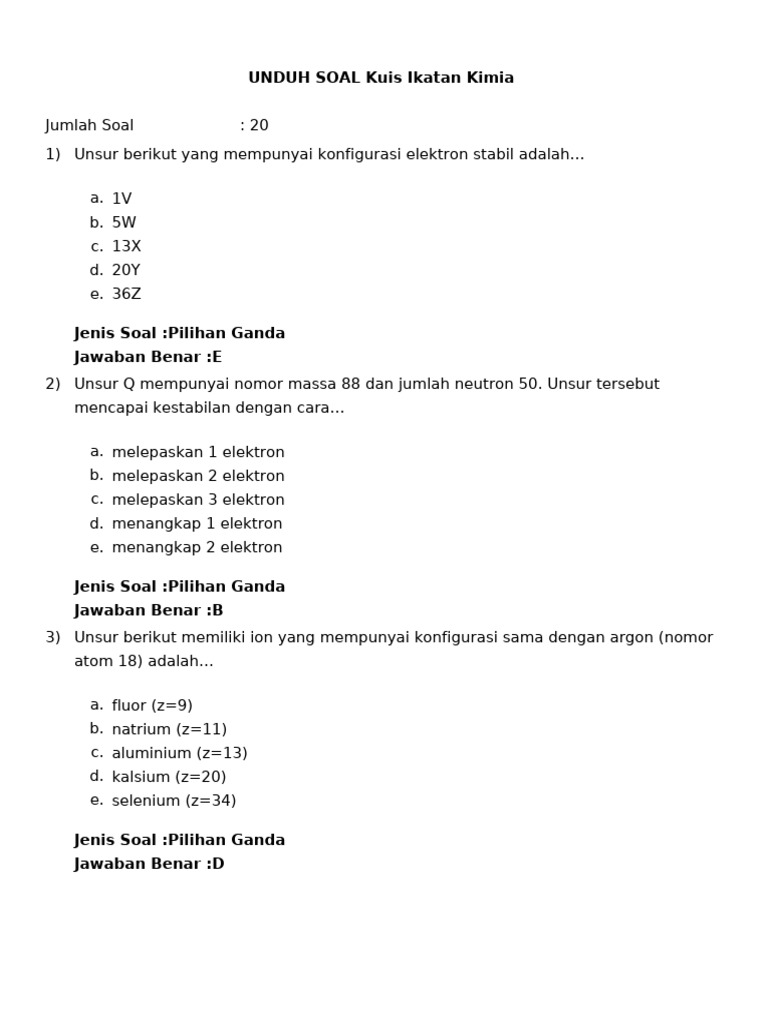 Lembar Soal Kuis Ikatan Kimia | PDF